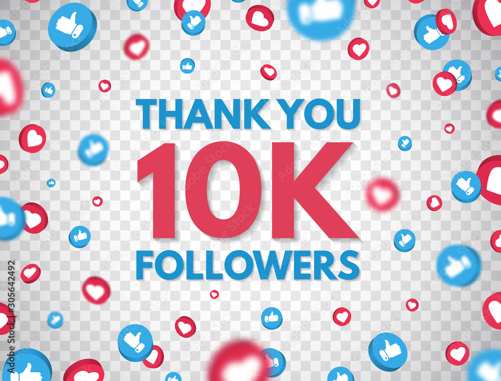 Thank you 10k followers background with falling likes and thumbs up ...
