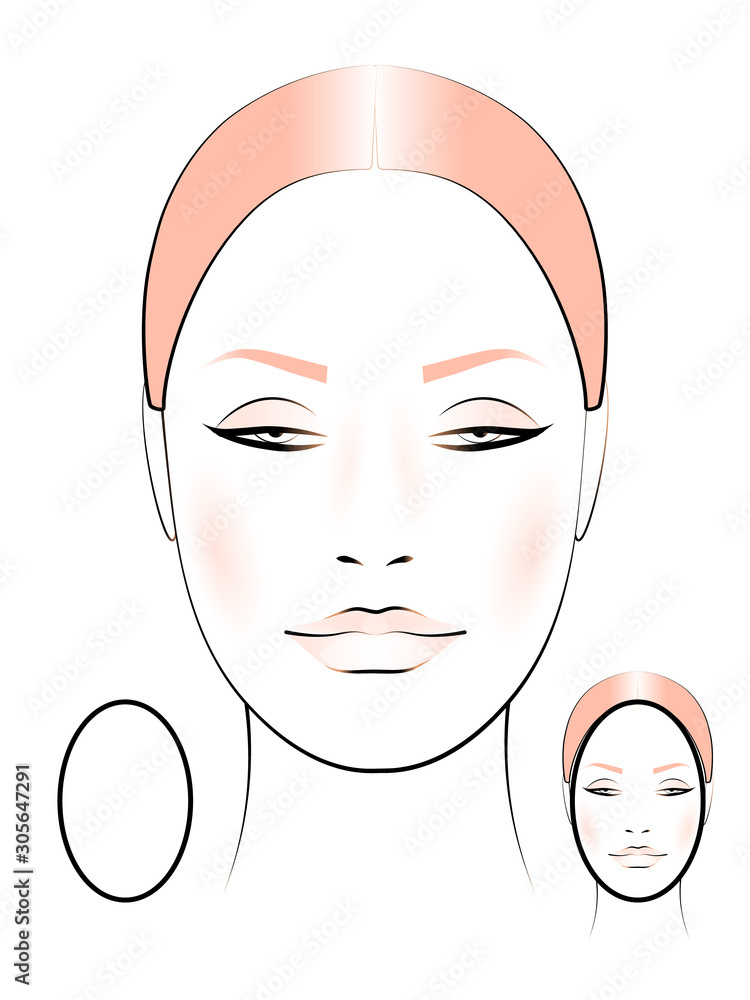 template for creating makeup with the image of a female face oval shape ...