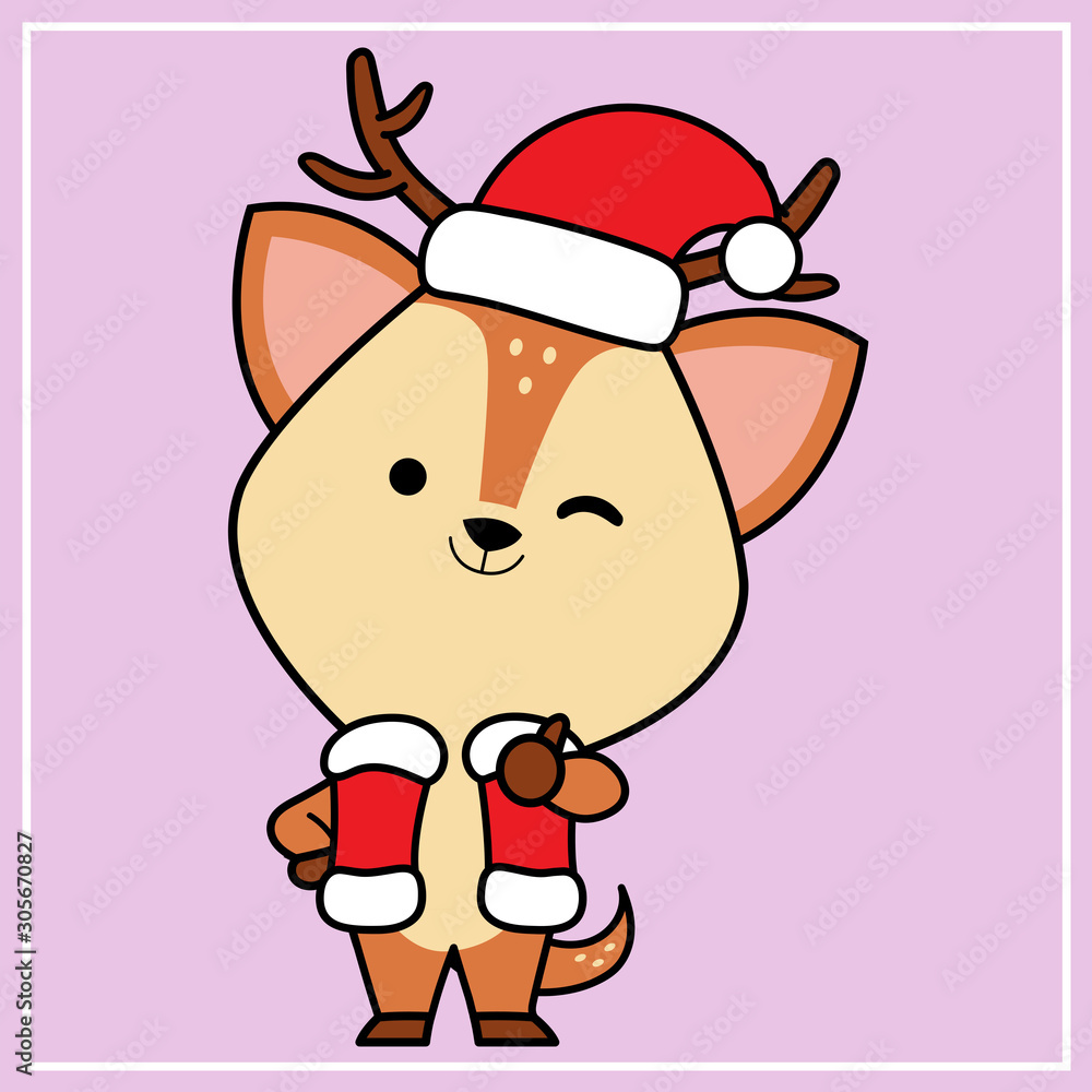 Cute Kawaii Hand Drawn Icon Clipart Deer Character Illustration With ...