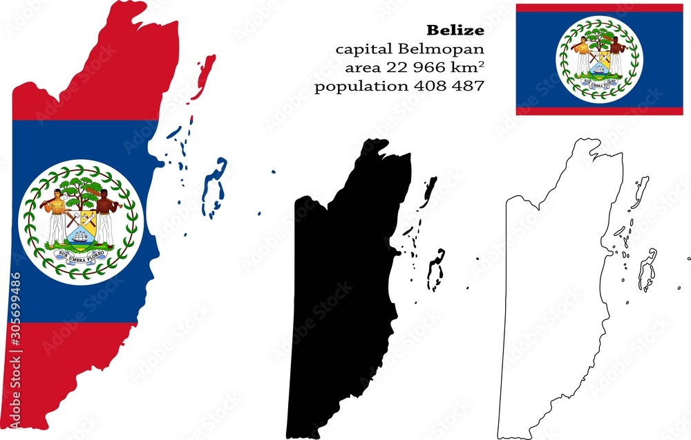 Belize vector map, flag, borders, mask , capital, area and population ...