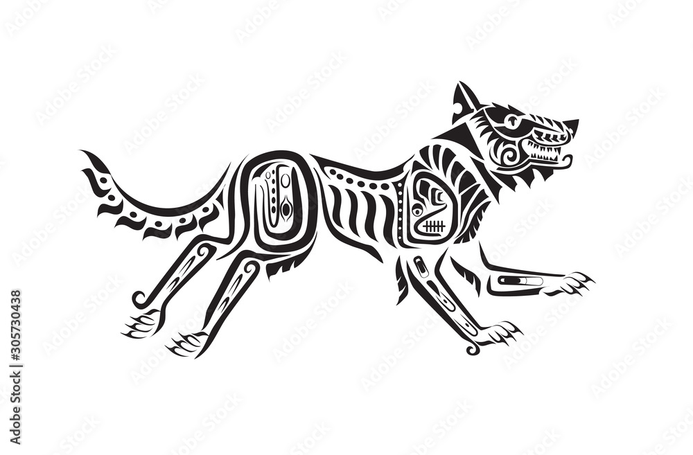 Aztec animal tattoo pattern design. Wolf silhouette ribal art style ...