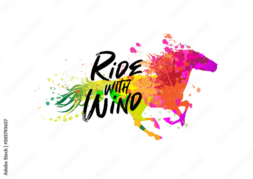 Equine poster design. Decorate horse and calligraphy text. Vector ...