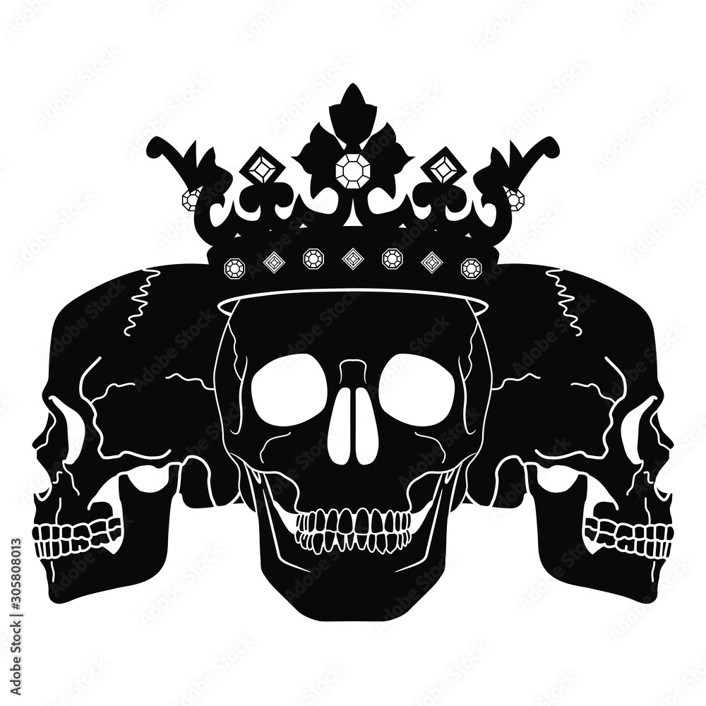 Isolated vector illustration. Emblem with three human skulls and royal ...