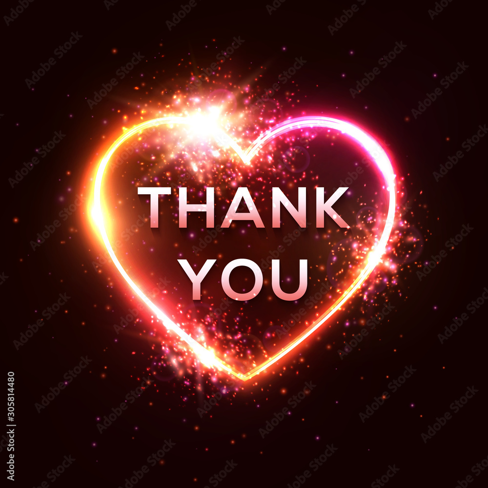 Thank you card. 3d realistic isolated neon sign with light text Thank ...