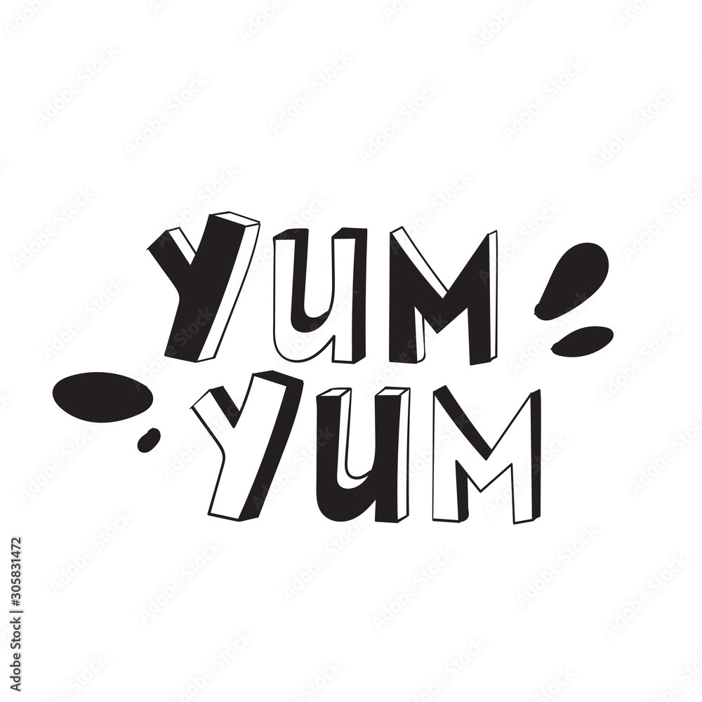 Yum Yum text Design doodle for print. Vector illustration.with Cartoon ...