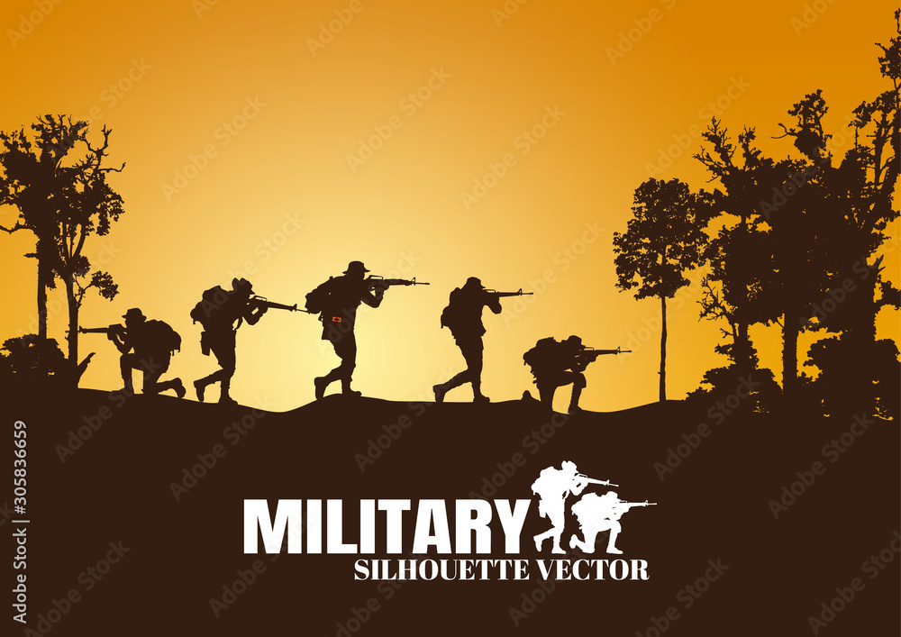 Military vector illustration, Army background, soldiers silhouettes ...