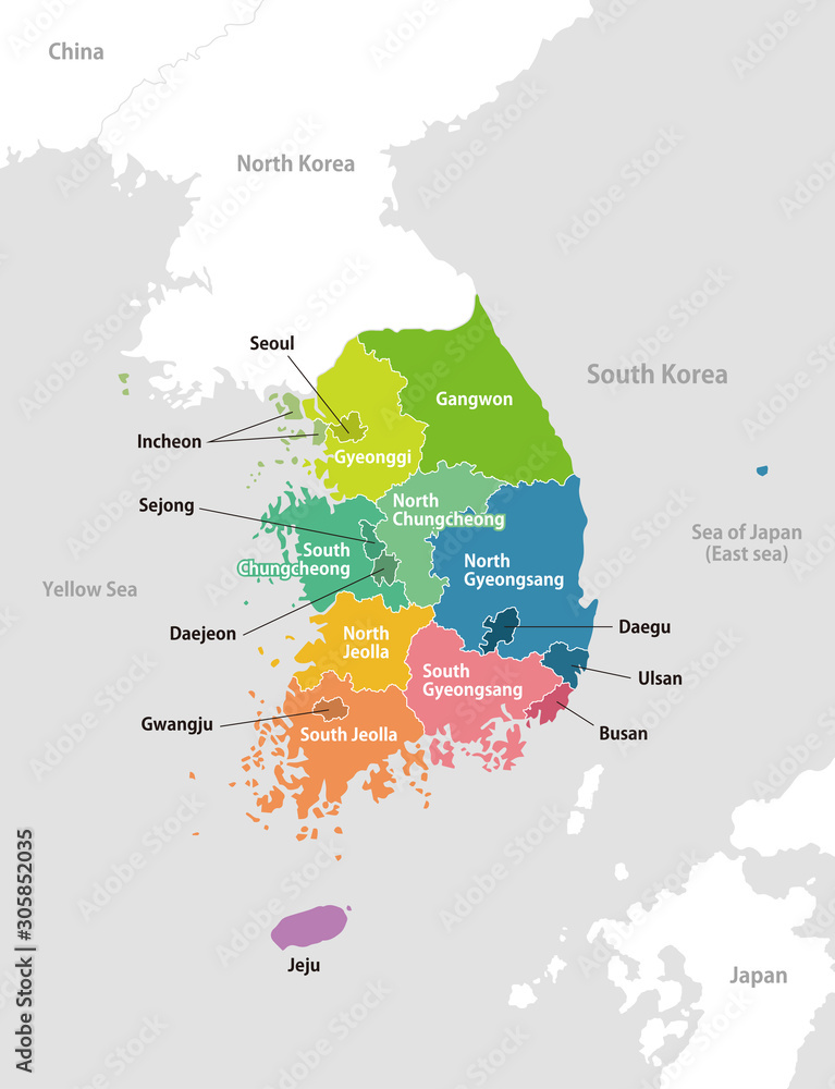 South korea administrative divisions map / English 스톡 벡터 | Adobe Stock