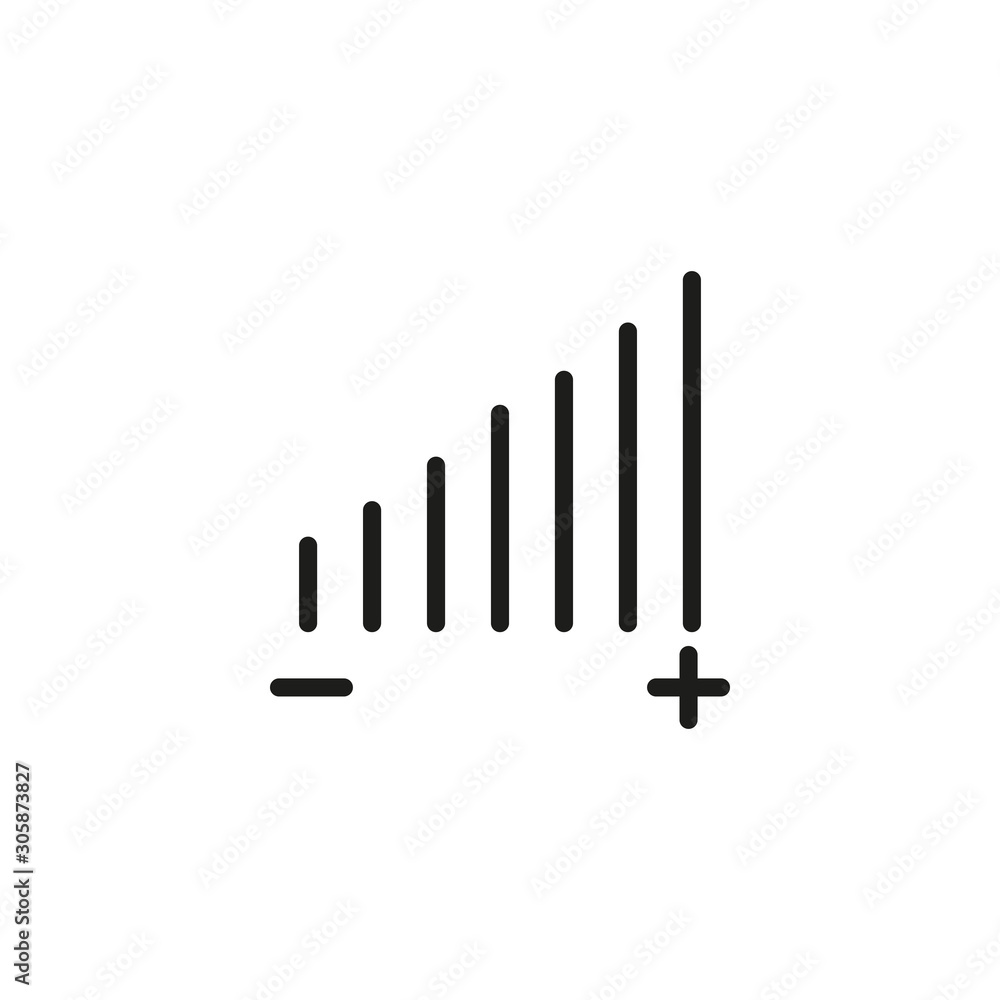 Sound volume thin line icon. Speaker, plus and minus, scale isolated ...