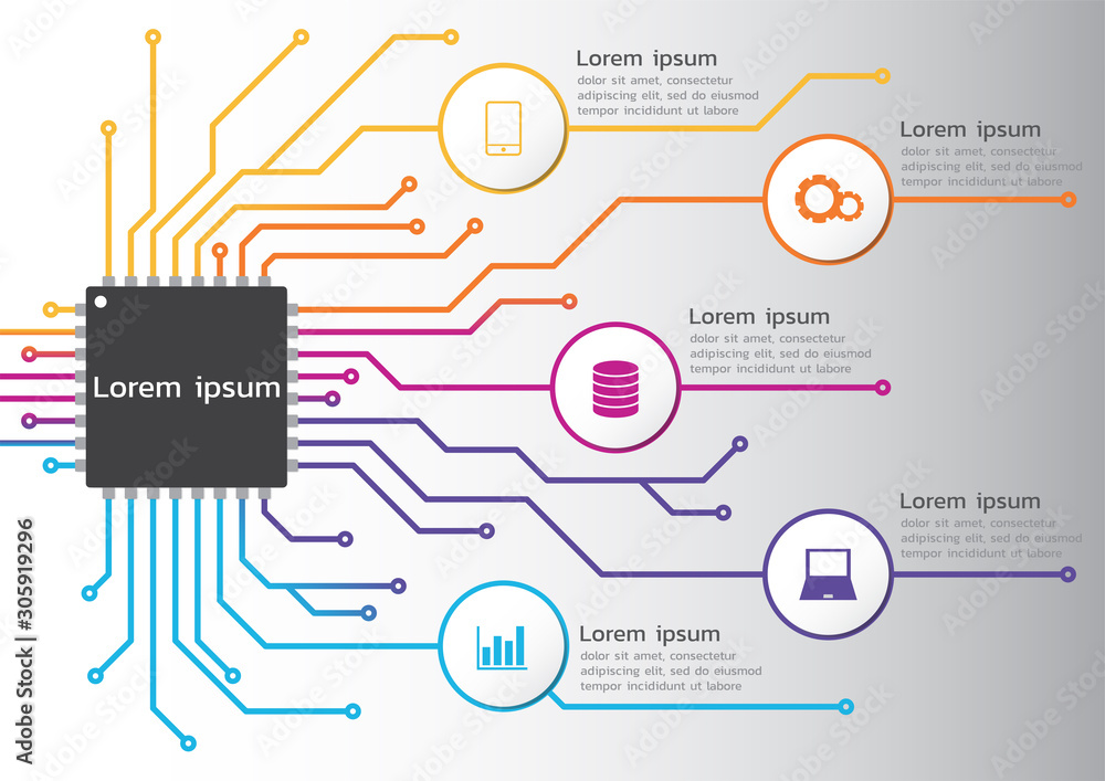 Circuit board technology infographic. Vector 5 options colorful design ...