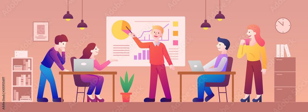 People working together in the office. Cartoon vector illustration ...