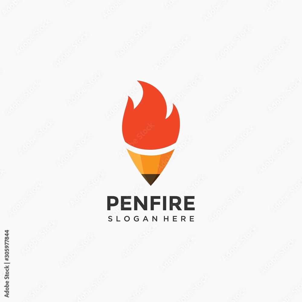 Pencil logo design with fire template Stock Vector | Adobe Stock