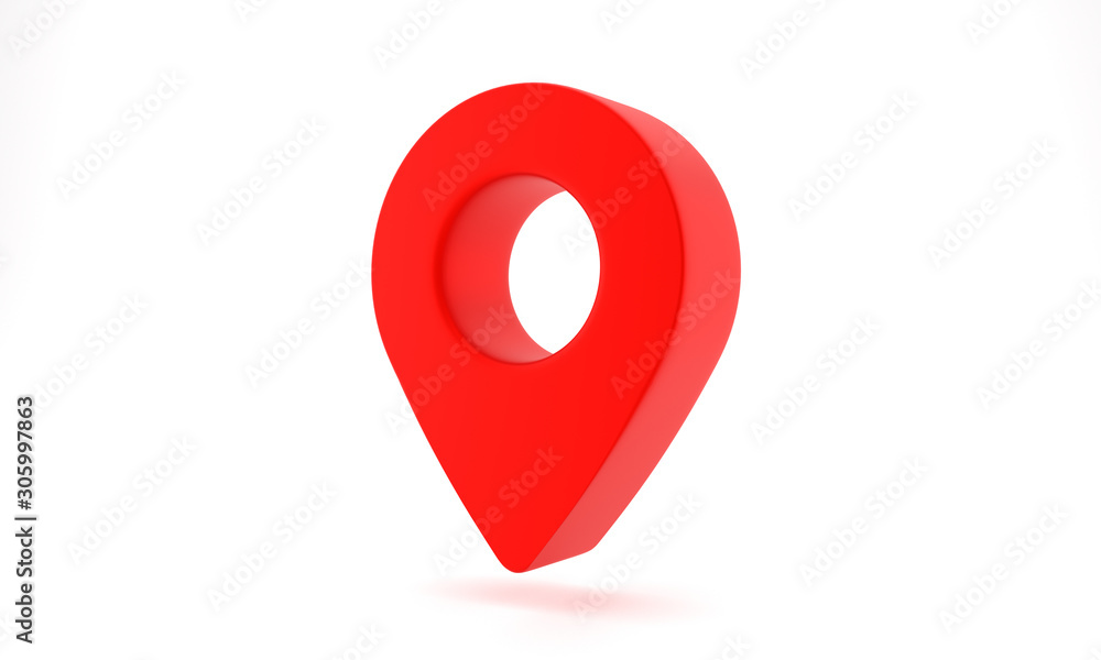 Red map pointer 3d. Location symbol isolated on white background. Web location point. 3D ...