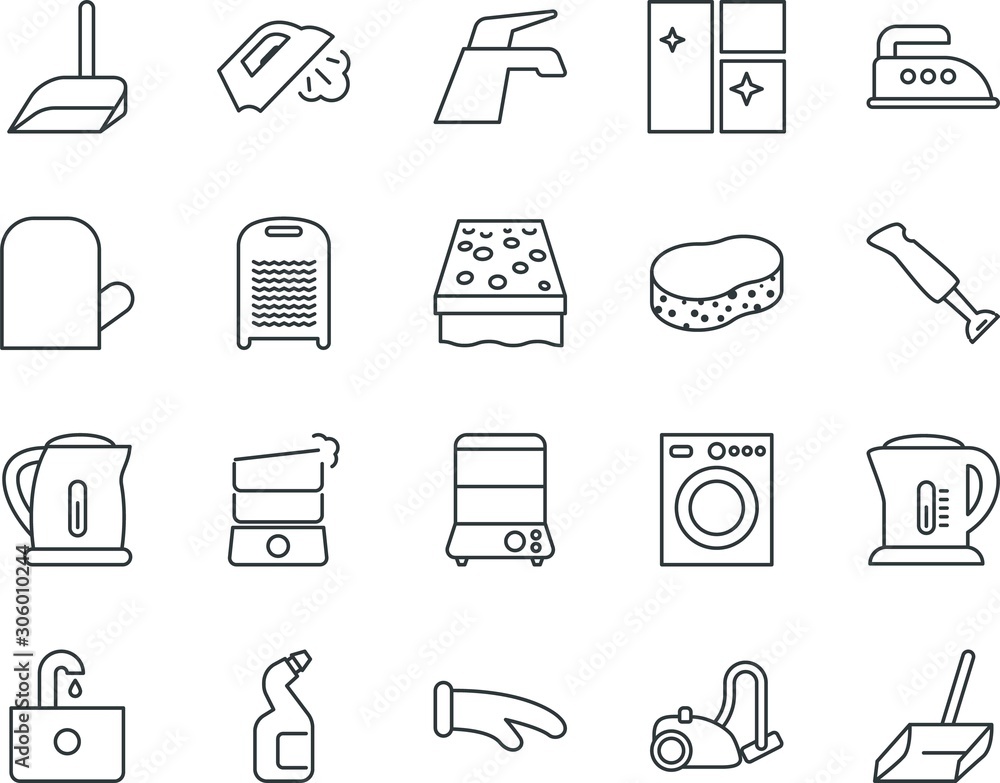 household vector icon set such as: building, creative, display, blender ...