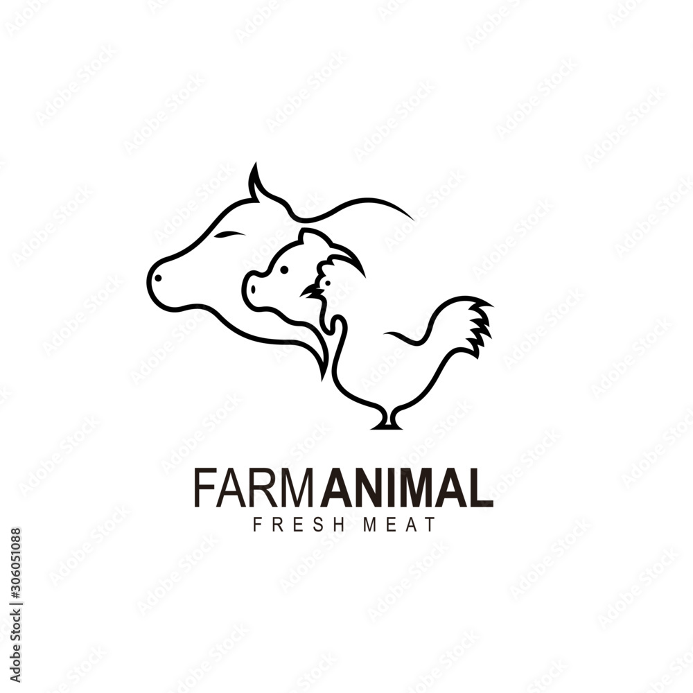 Farm animal logo with line design, Cow,pig,chicken, Logo Animal. Stock ...