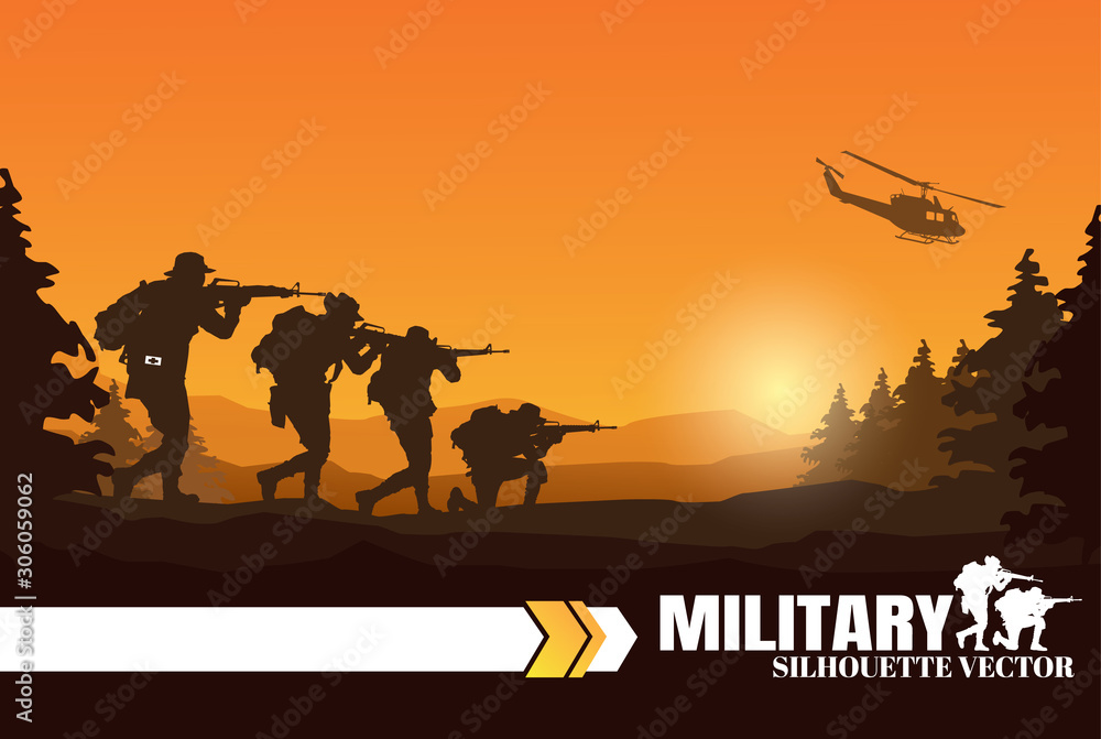 Military vector illustration, Army background, soldiers silhouettes ...