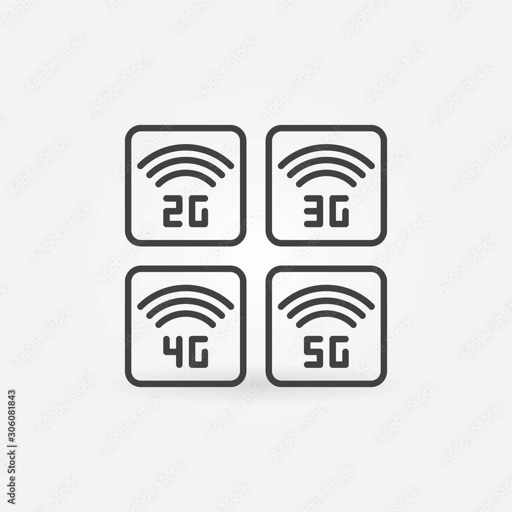 Mobile network technology 2G, 3G, 4G, 5G vector icon in thin line style ...