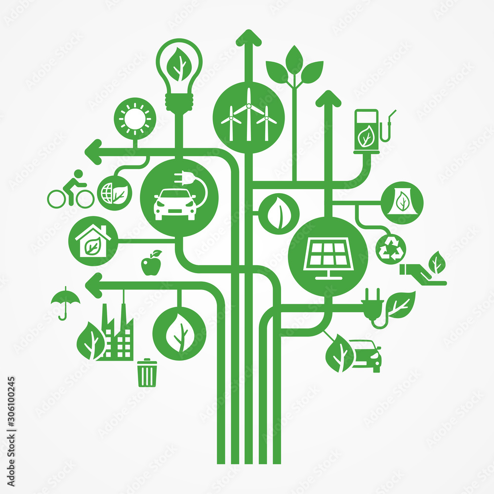 Renewable energy concept icon. Green electricity sources icons. Alternative energy background ...