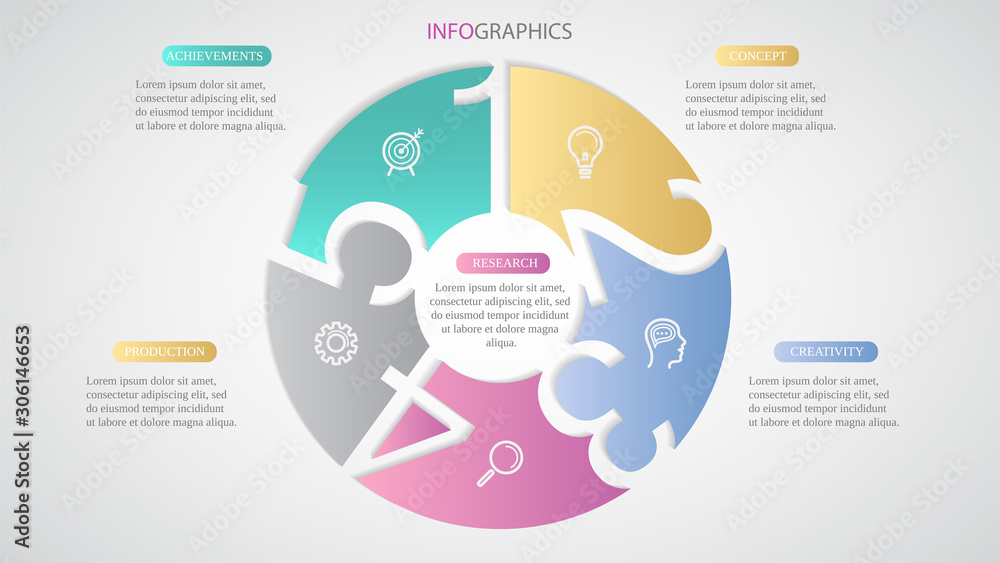 Circular infographic diagram isolated on white. Paper style process ...