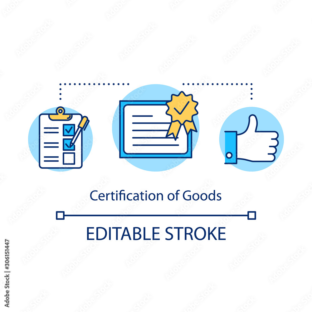 Certification of goods concept icon. Local production idea thin line ...