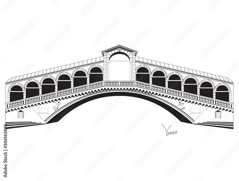Venice bridge vector black and white icon in flat style isolated on ...