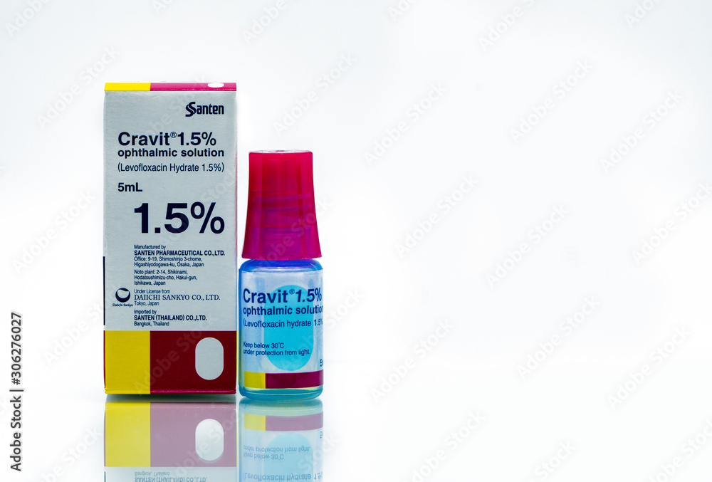 CHONBURI, THAILAND-SEPTEMBER 5, 2018 : Cravit ophthalmic solution 5 ml ...
