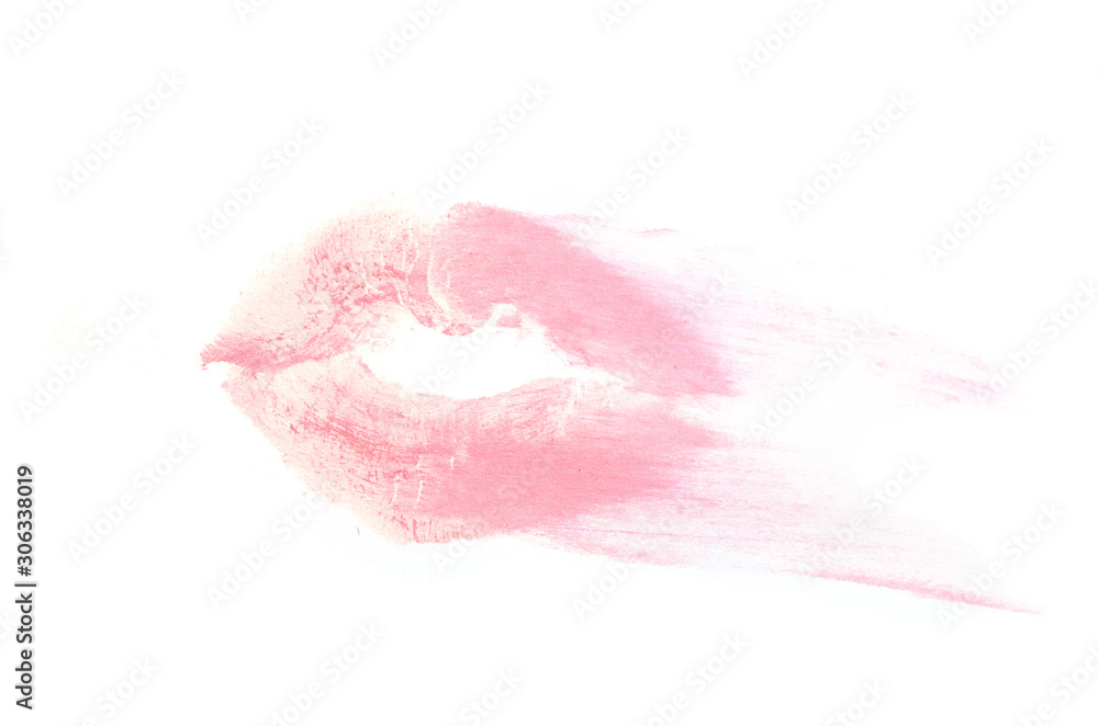 smudged print parted lips in lipstick isolated on white background ...