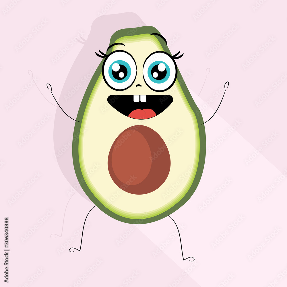 vector image of cartoon character avocado, emotional avocado with funny ...