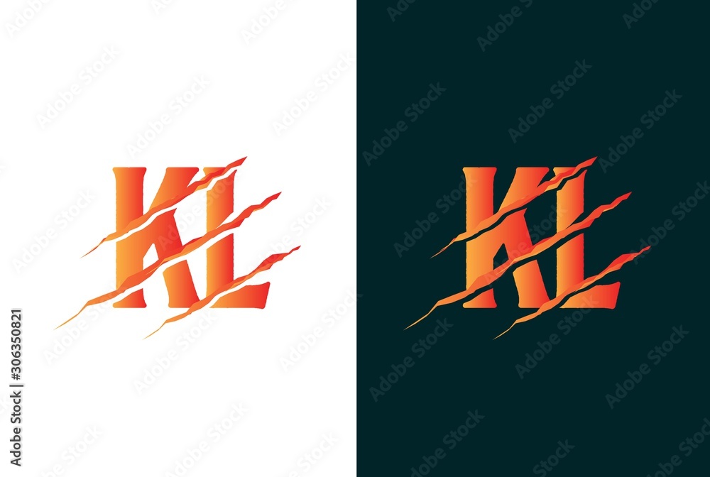 Red flame KL letter template logo design with scratch effect Stock ...