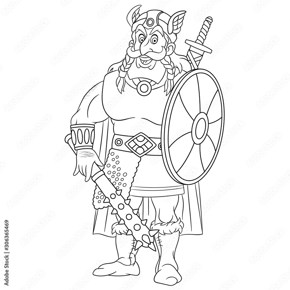 coloring page with ancient viking warrior Stock Vector | Adobe Stock