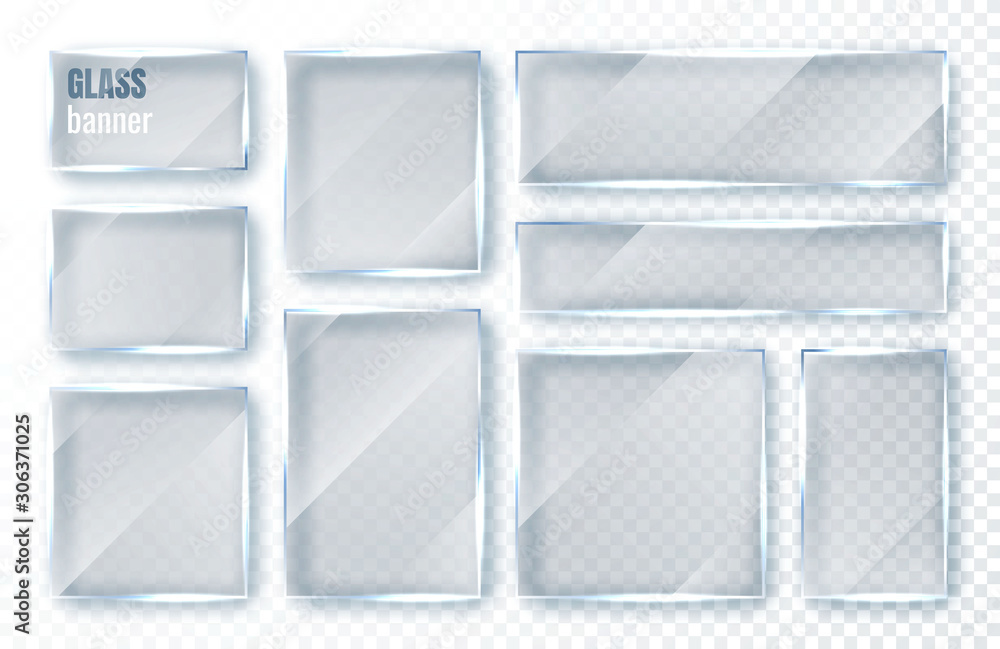 Glass plates set. Glass banners on transparent background. Flat glass ...