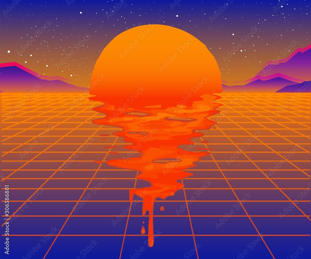 Retro 80s wave space, 1980s retro futuristic style background, digital ...