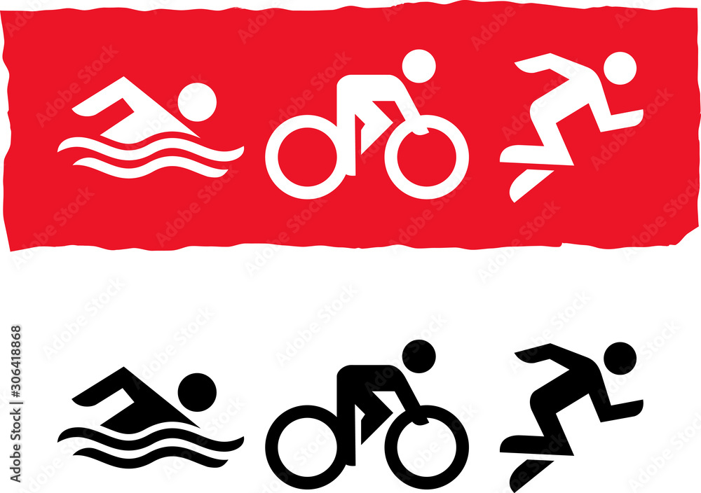 Triathlon Athletes Swim Bike Run Vector Icon 素材庫向量圖 | Adobe Stock
