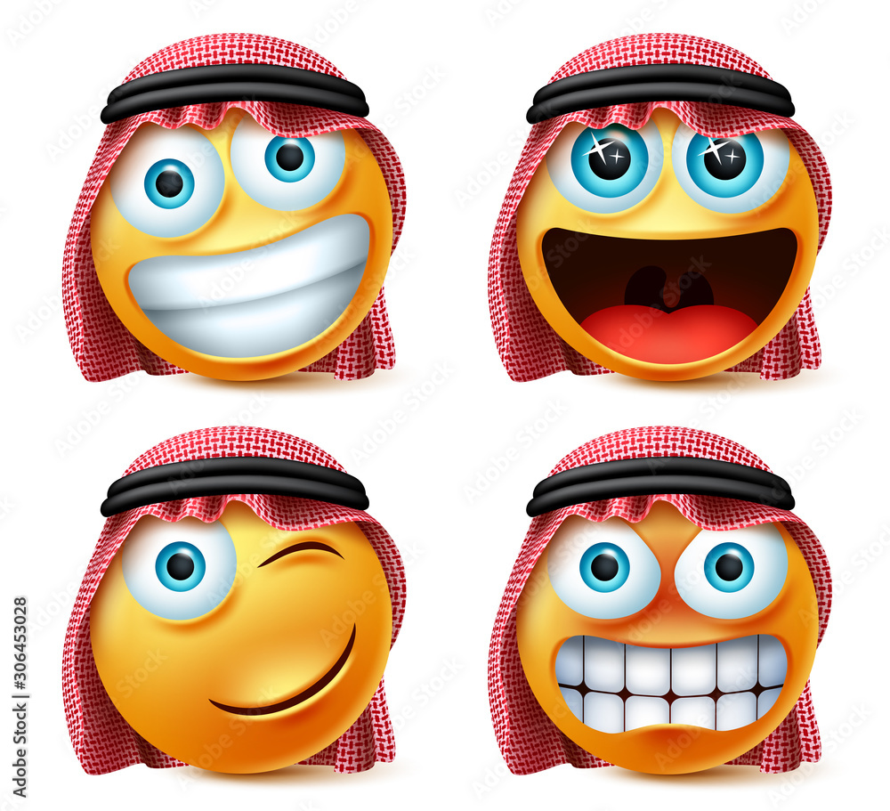 Saudi arab emojis vector set. Saudi arab emoticon or emoji face in ...