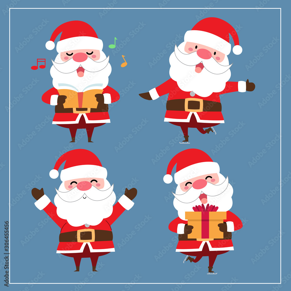Cute Kawaii Hand Drawn Santa Claus With Smiling And Funny Face In ...