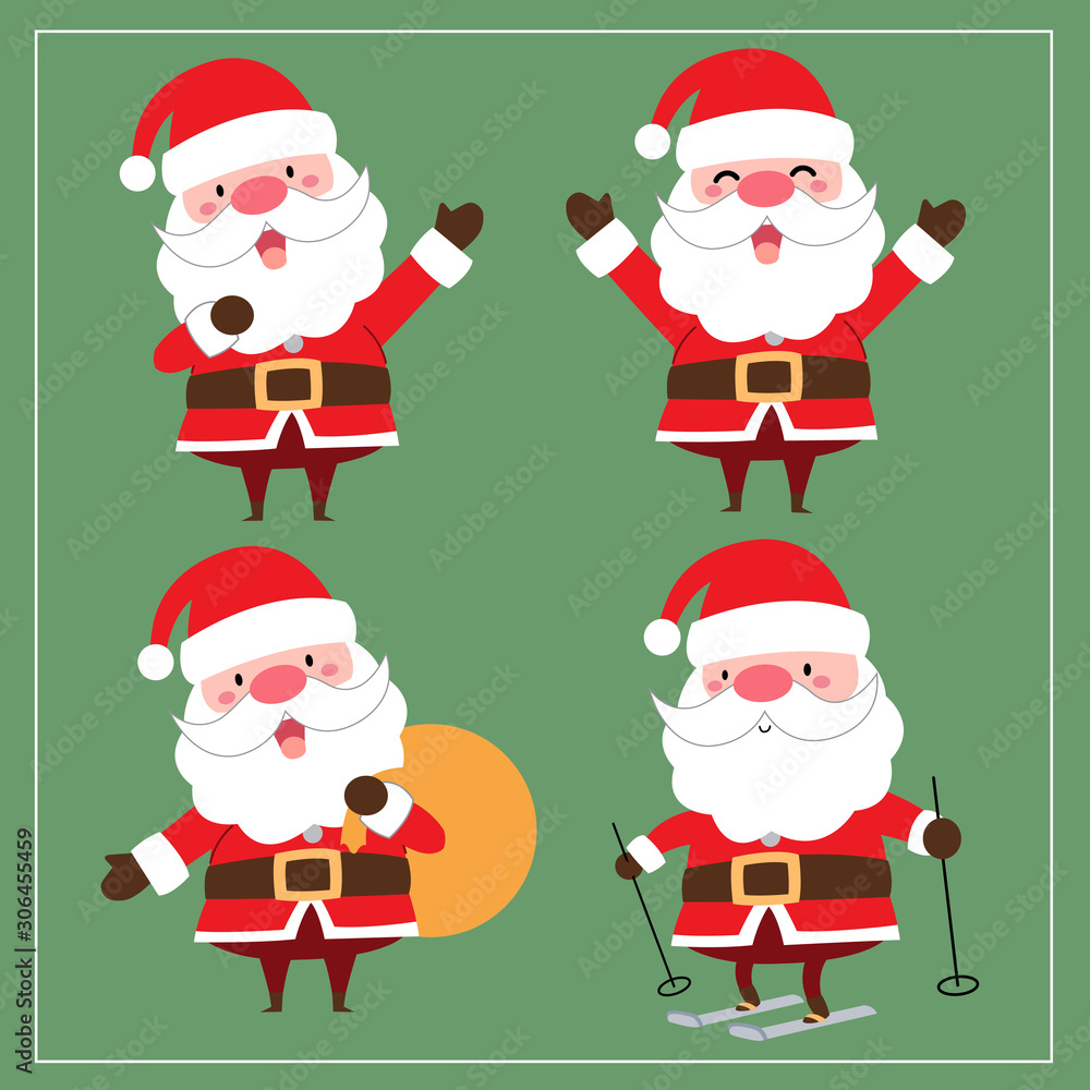 Cute Kawaii Hand Drawn Santa Claus With Smiling And Funny Face In ...