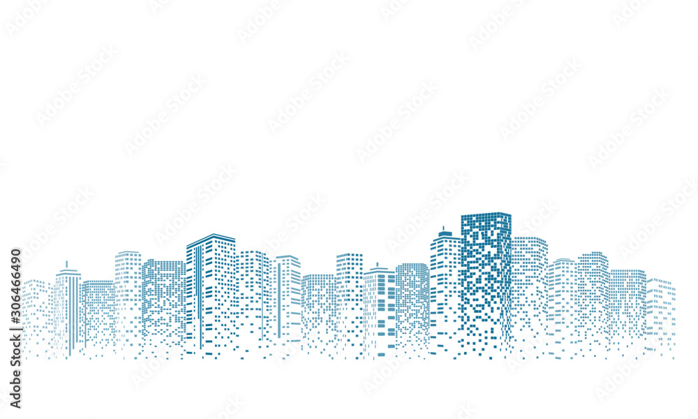 Digital building city Illustration at night, City scene on night time ...