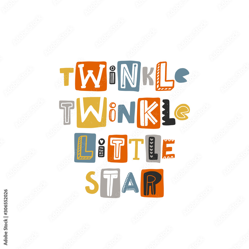 Vector de Stock Twinkle twinkle little star colored lettering. Baby ...