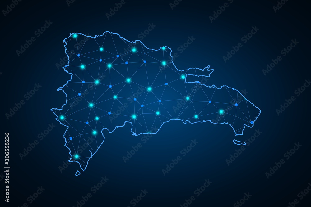 Communications map of dominican. Abstract mash line and point scales on ...