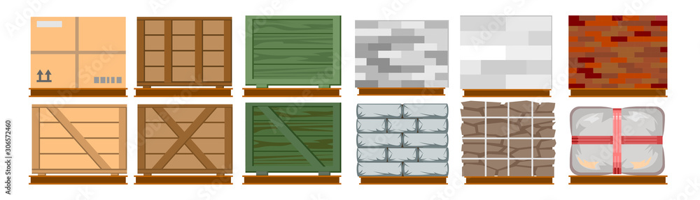 Vektor Cargo on a pallet. For forklift. Vector. Set of isolated objects ...