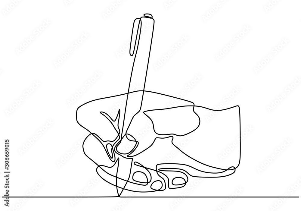 Continuous one line drawing of hand writing holding an ink pen or ...