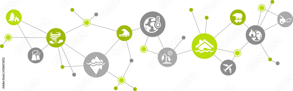 Climate change / global warming icon concept - drought, sea level rise ...
