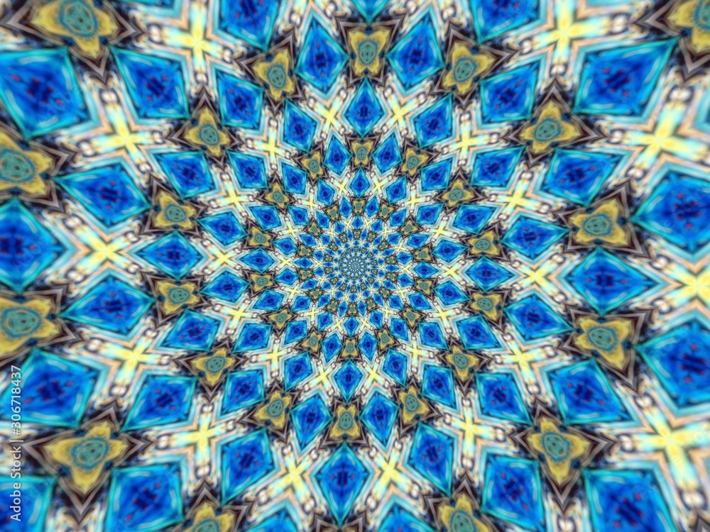 Colorful digital graphic kaleidoscope symmetry mandala style in laser ...