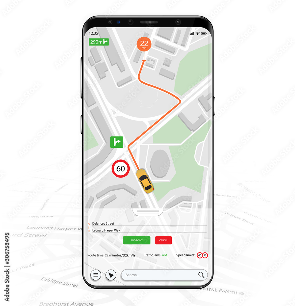 Map GPS navigation mockup screen. Smartphone UI UX KIT Mobile App ...