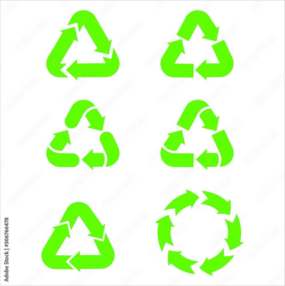 Green recycle icon in triangle. Recycle Recycling set symbol vector ...
