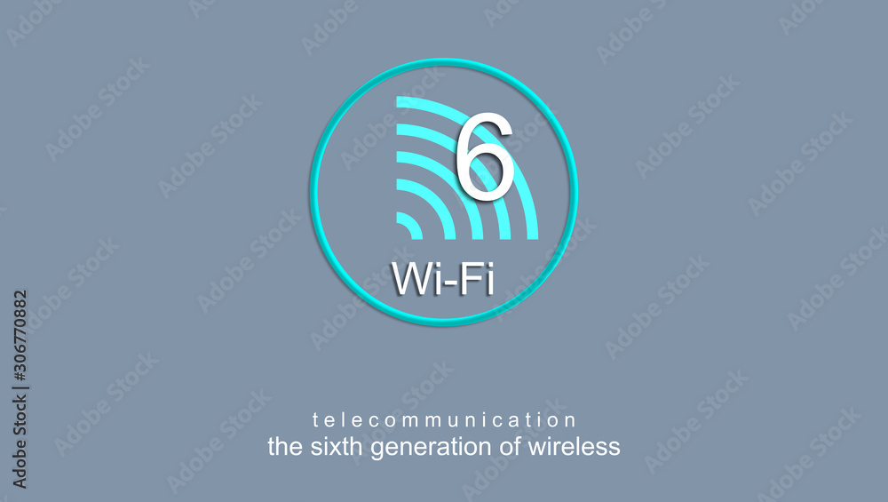 Graphic is combining blue colors. Illustration, button, icon, WiFi 6 ...