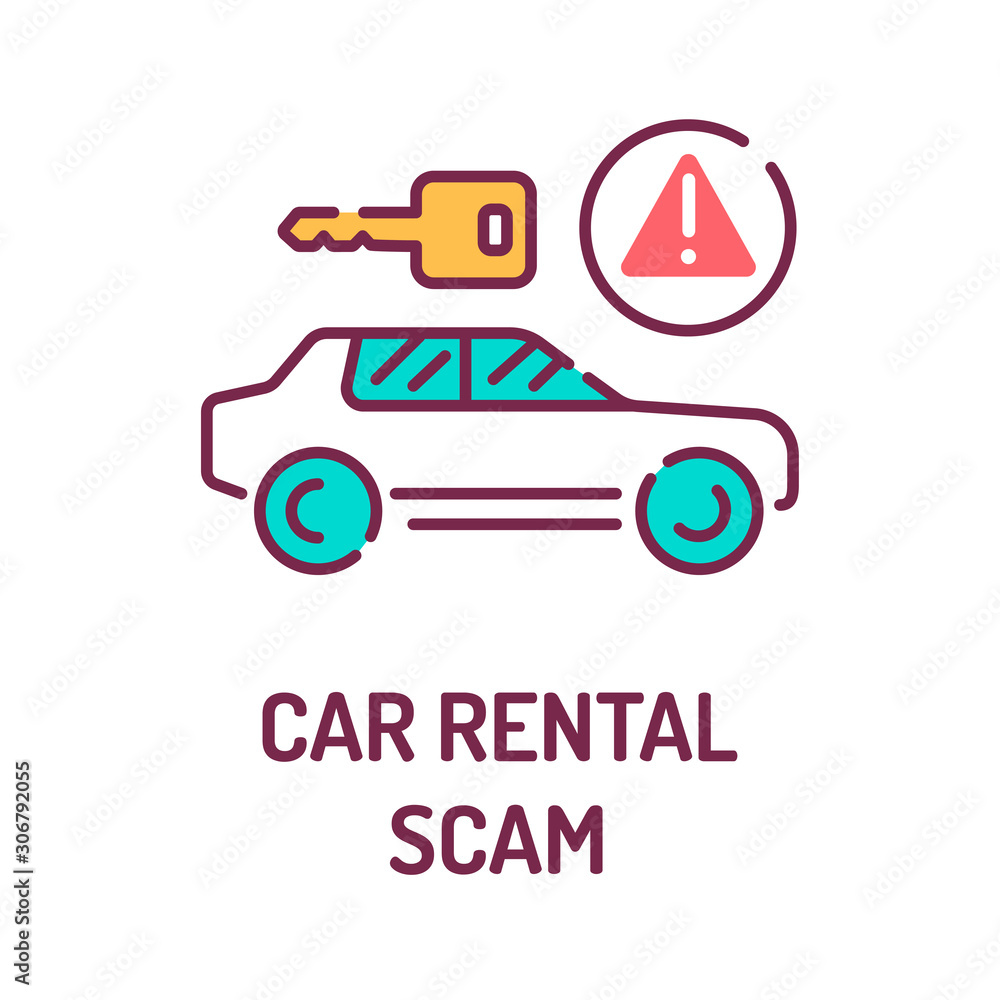 Car rental scam color line icon. Tricking victims into paying a deposit ...