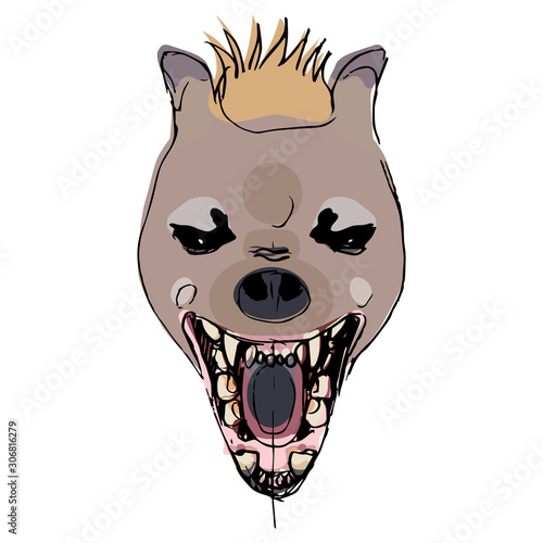 Stylized funny face of angry crying hyena with open mouth. Hand drawn ...