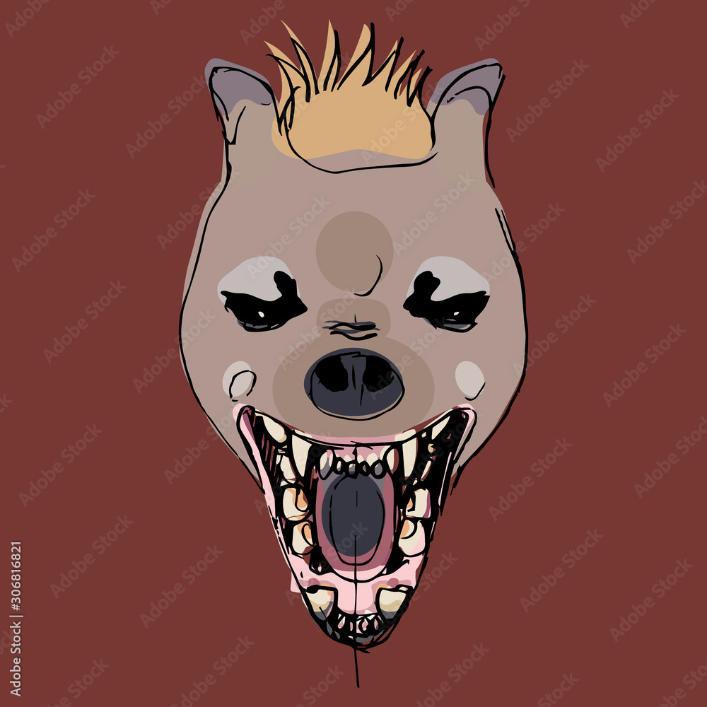 Stylized funny head of crying hyena with open maw. Hand drawn colorful ...