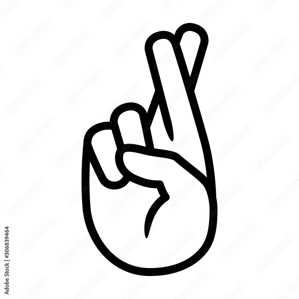 Cross your fingers or fingers crossed hand gesture line art vector icon ...