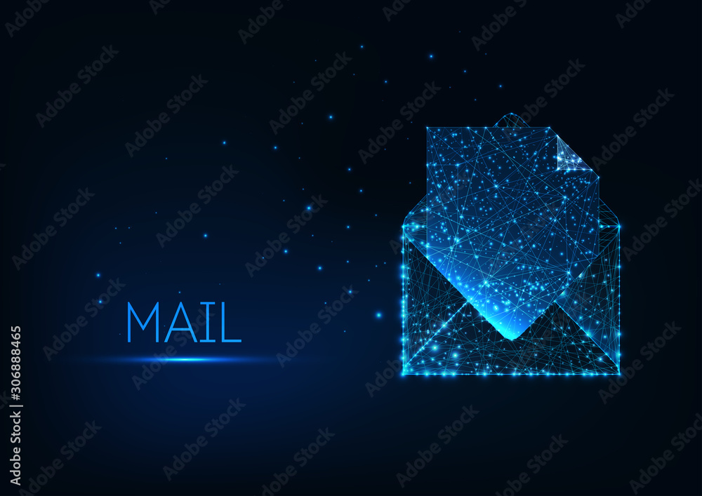 Futuristic electronic mail documentation concept with glowing low poly ...